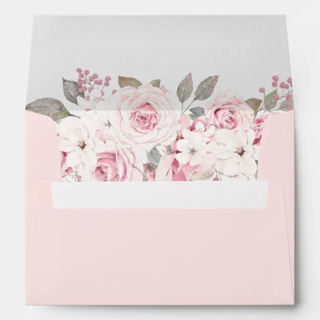 Blush Pink Rose Peony Floral Envelope | Zazzle
