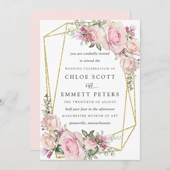 Blush Pink Rose Rustic Floral Wedding Invitation | Zazzle