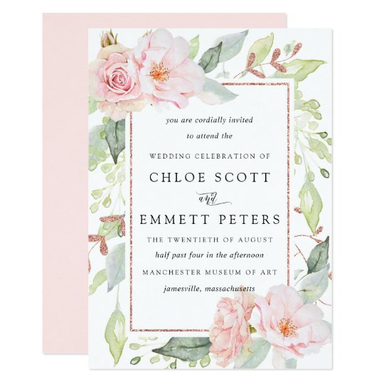 Blush Pink Rose Rustic Floral Wedding Invitation | Zazzle.com