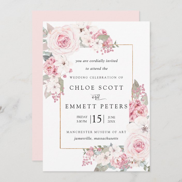 Blush Pink Rose Rustic Floral Wedding Invitation | Zazzle.com