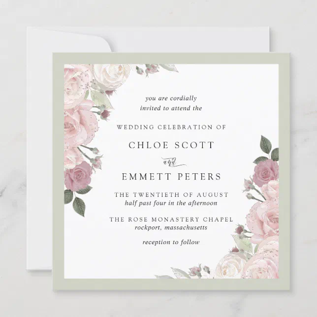 Blush Pink Rose Rustic Floral Wedding Invitation | Zazzle