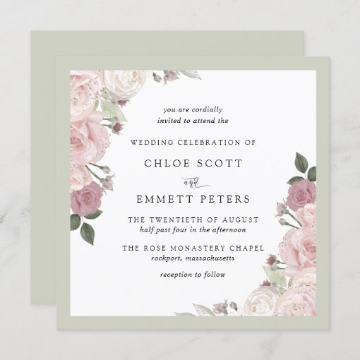 Blush Pink Rose Rustic Floral Wedding Invitation | Zazzle