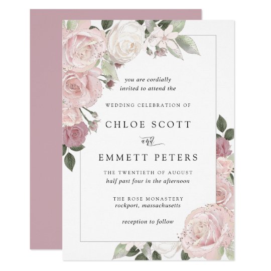 Blush Pink Rose Rustic Floral Wedding Invitation | Zazzle.com