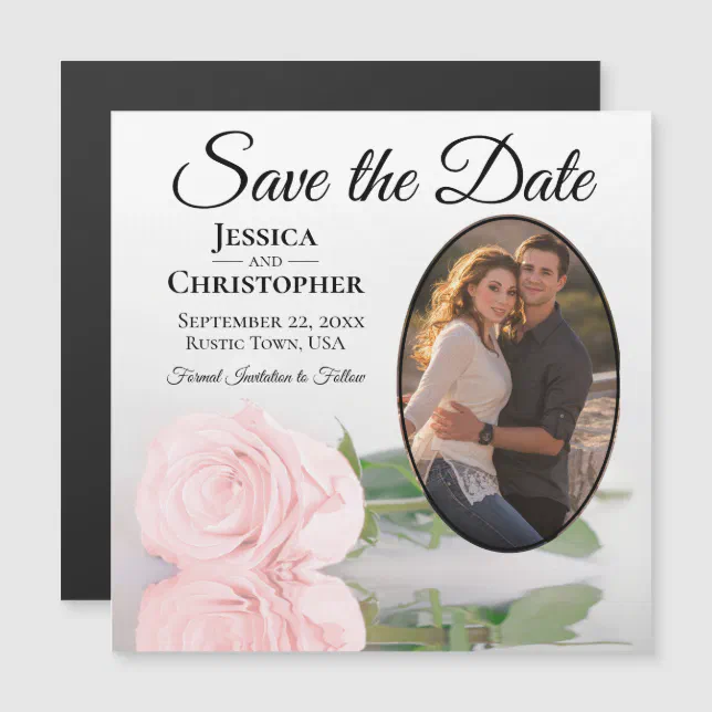 Blush Pink Rose Wedding Save The Date Photo Magnet | Zazzle