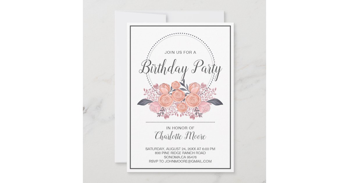 Blush Pink Roses Birthday Party Invitation | Zazzle