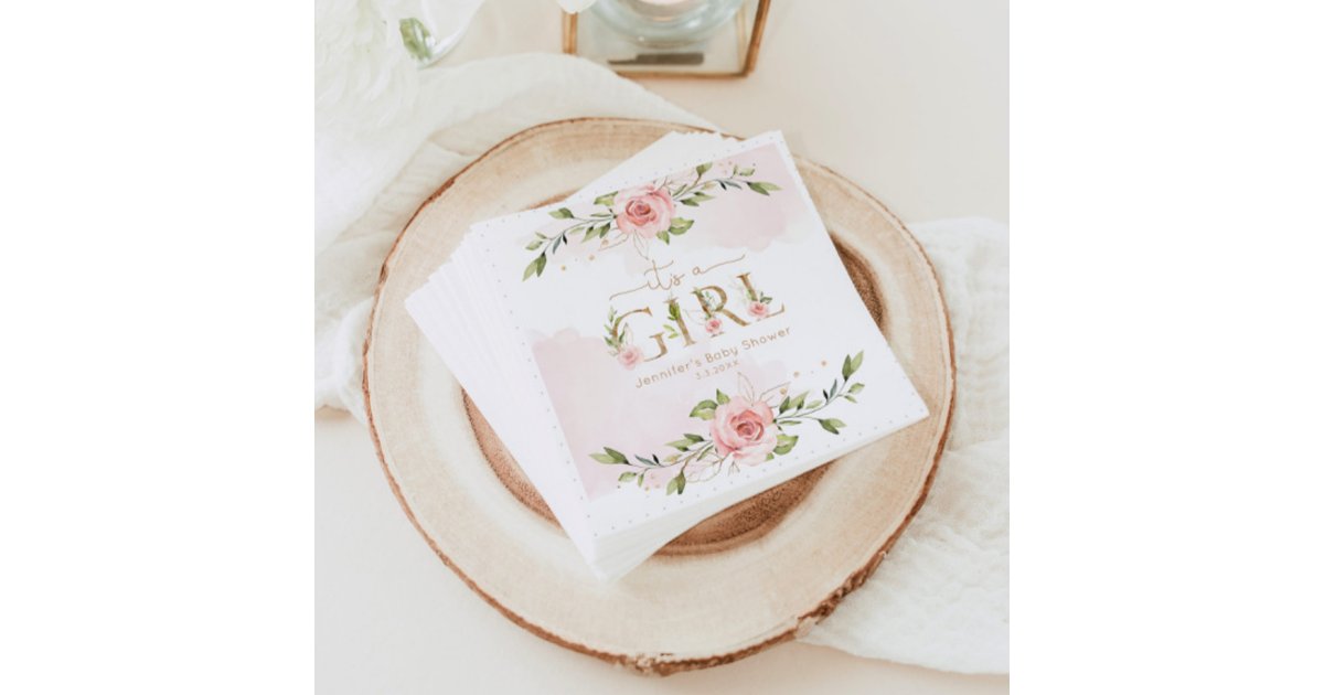 Blush pink roses girl baby shower napkins | Zazzle