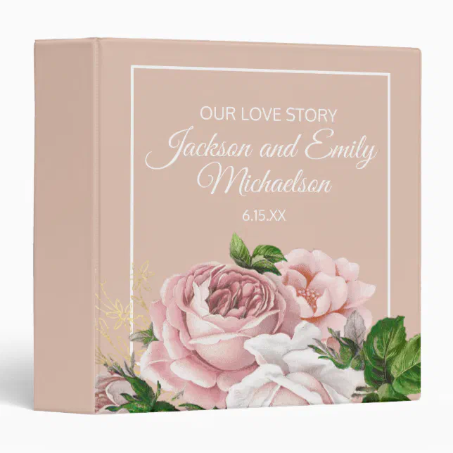 Blush Pink Roses Wedding Married Couple Scrapbook 3 Ring Binder | Zazzle
