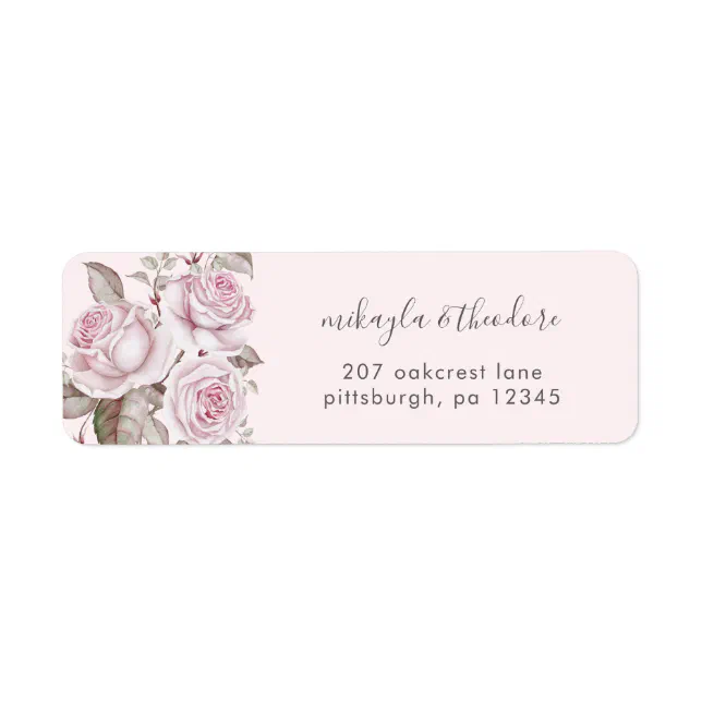 Blush Pink Roses Wedding Return Address Label | Zazzle