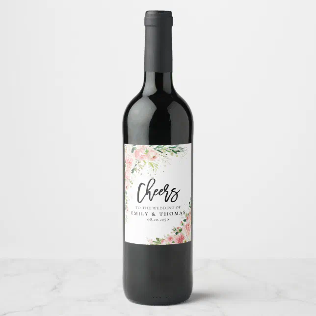 Blush Pink Roses Wedding Wine Label | Zazzle
