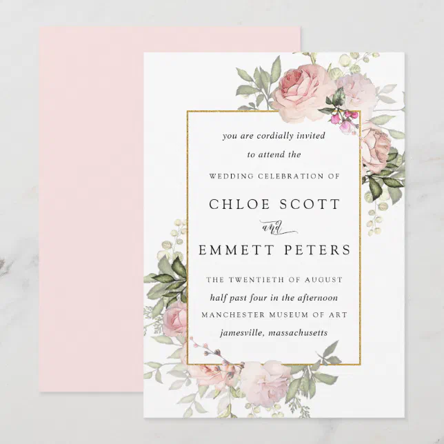 Blush Pink Rustic Floral Wedding Invitation | Zazzle