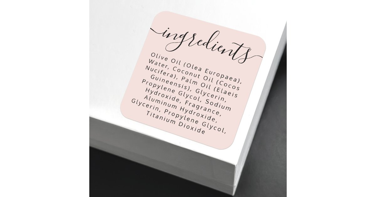 Blush pink script ingredient list product label | Zazzle