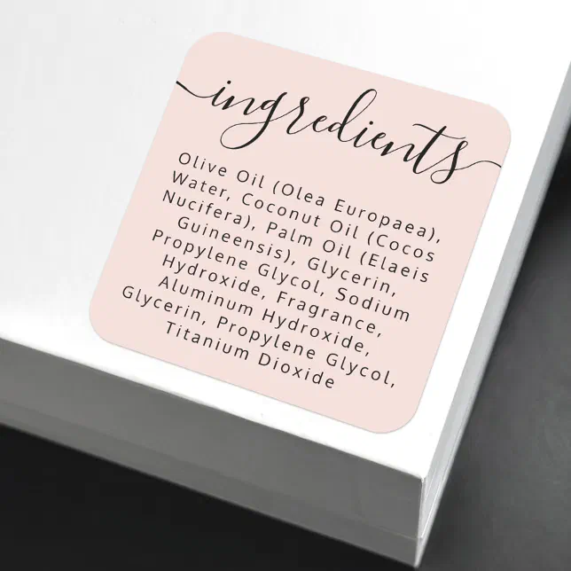 Blush pink script ingredient list product label | Zazzle