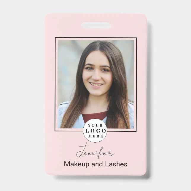 Blush Pink Script Logo Photo Makeup Badge | Zazzle