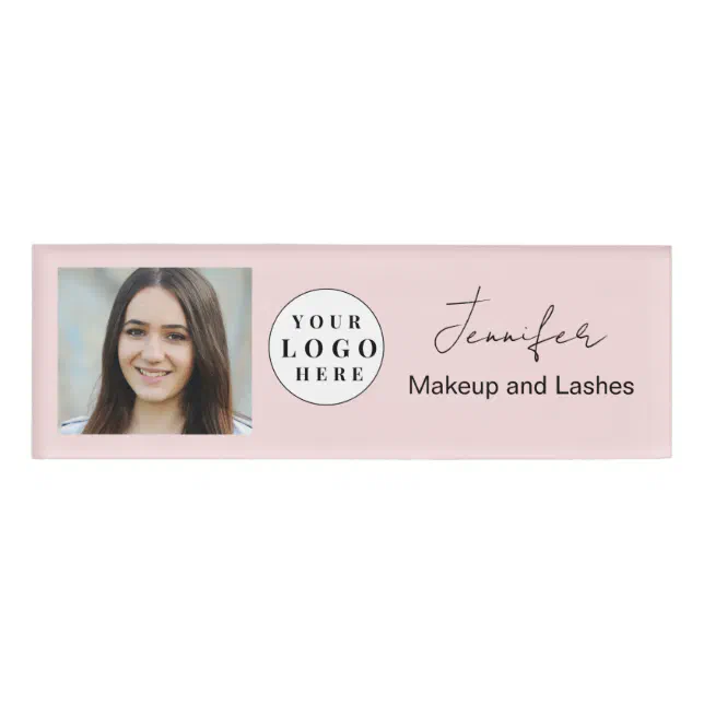 Blush Pink Script Logo Photo Makeup Name Tag | Zazzle