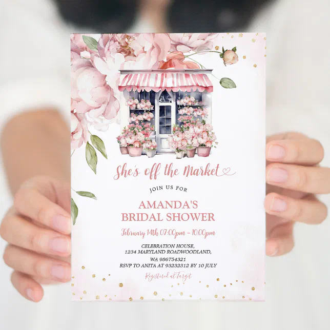 Blush Pink She's Off The Market Bridal Shower Invitation | Zazzle
