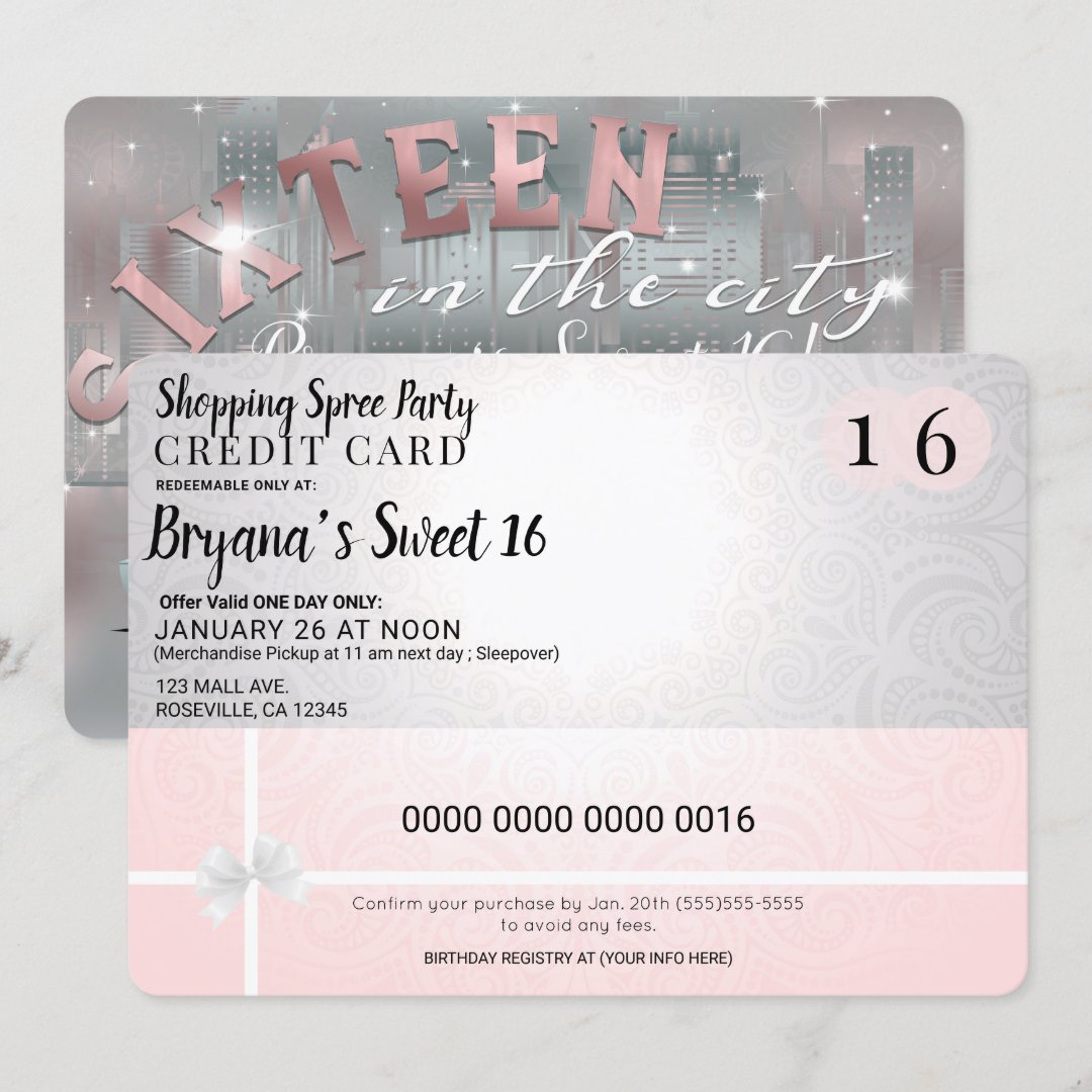 Blush Pink Shopping Spree City Limo Sweet 16 Party Invitation | Zazzle