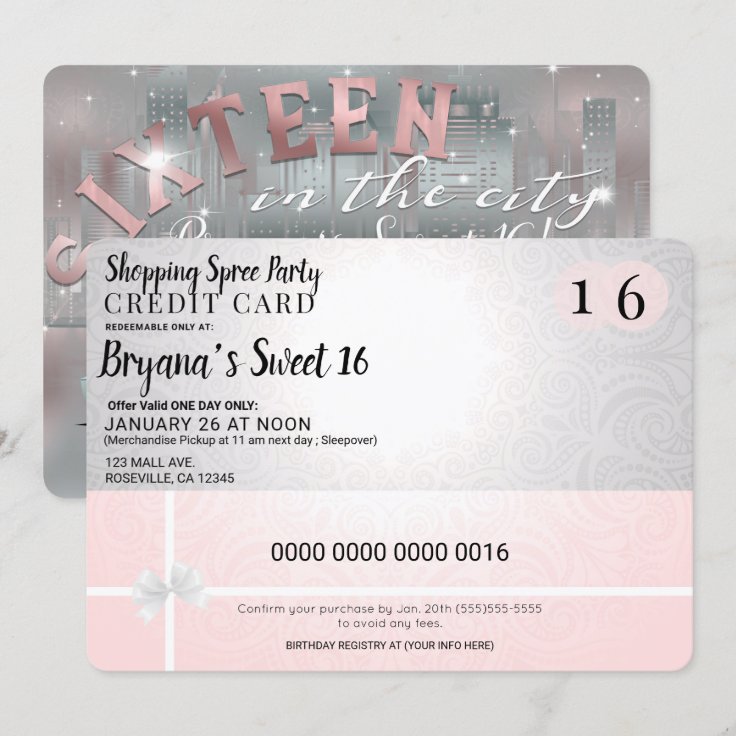 Blush Pink Shopping Spree City Limo Sweet 16 Party Invitation | Zazzle