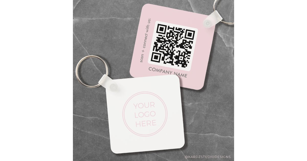 Blush Pink Simple Logo QR Code Keychain | Zazzle