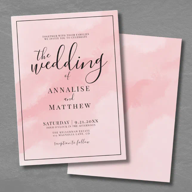 Blush Pink Simple Watercolor Wedding Invitation | Zazzle