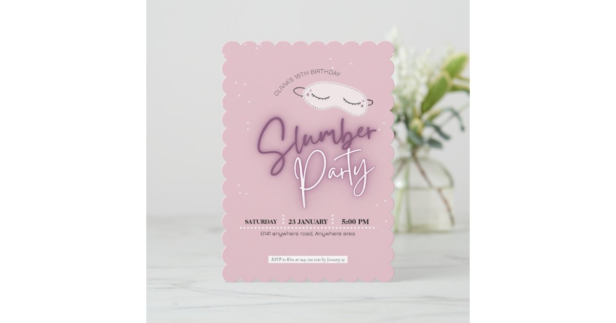 Blush pink, sleepover, slumber birthday invitation | Zazzle