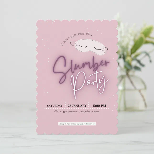 Blush pink, sleepover, slumber birthday invitation | Zazzle
