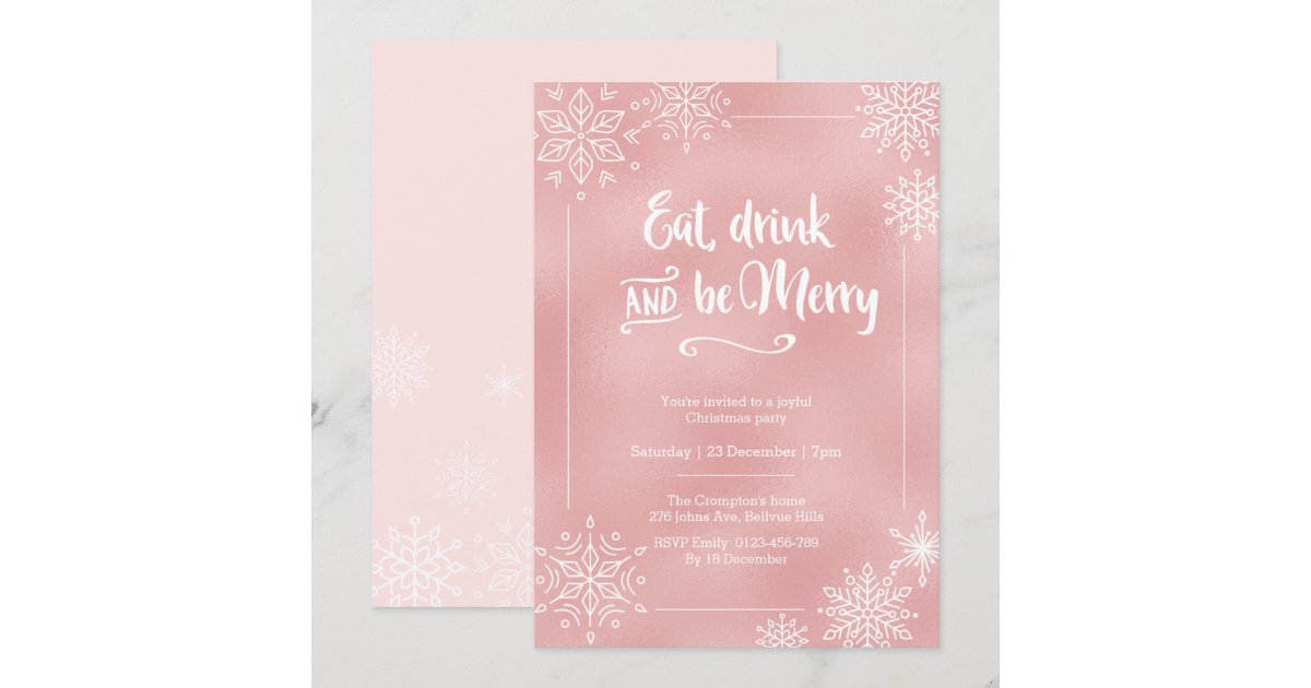 Blush Pink snowflake Christmas party Invitation | Zazzle