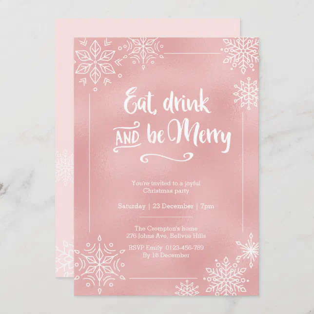 Blush Pink snowflake Christmas party Invitation | Zazzle