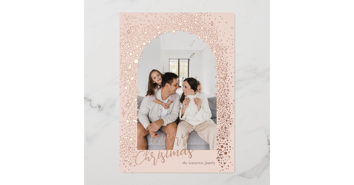 Blush Pink Sparkle Arch Photo Foil Holiday Card | Zazzle