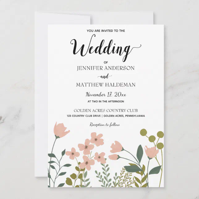 Blush Pink Spring Botanical Wedding Invitation | Zazzle