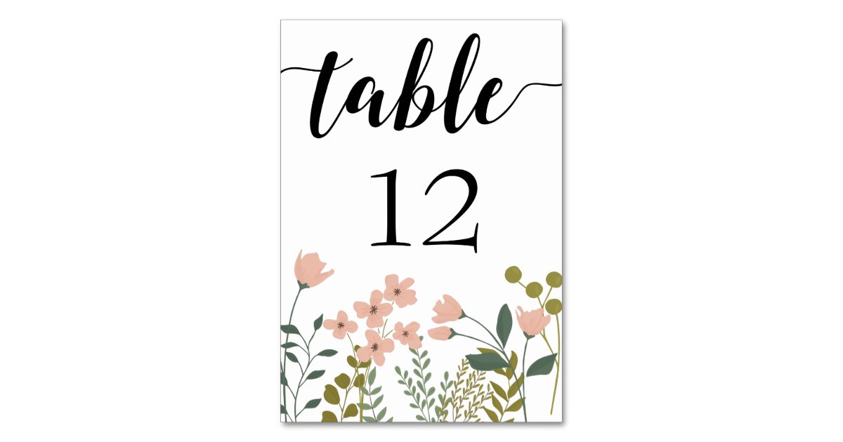 Blush Pink Spring Floral Wedding Table Number | Zazzle