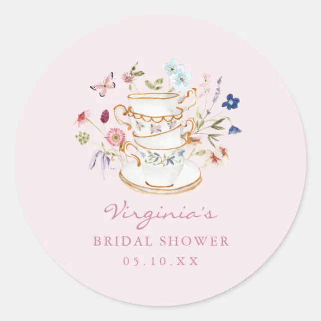 Blush Pink Tea Party Classic Round Sticker | Zazzle