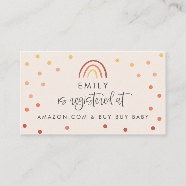 Blush Pink Terracotta Rainbow Baby Shower Registry Business Card ...