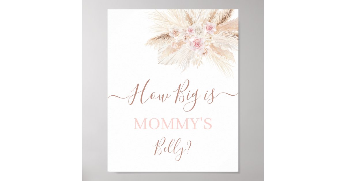 Blush pink Tropical How Big is Mommy's Belly sign | Zazzle