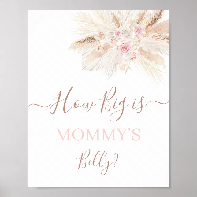Blush pink Tropical How Big is Mommy's Belly sign | Zazzle