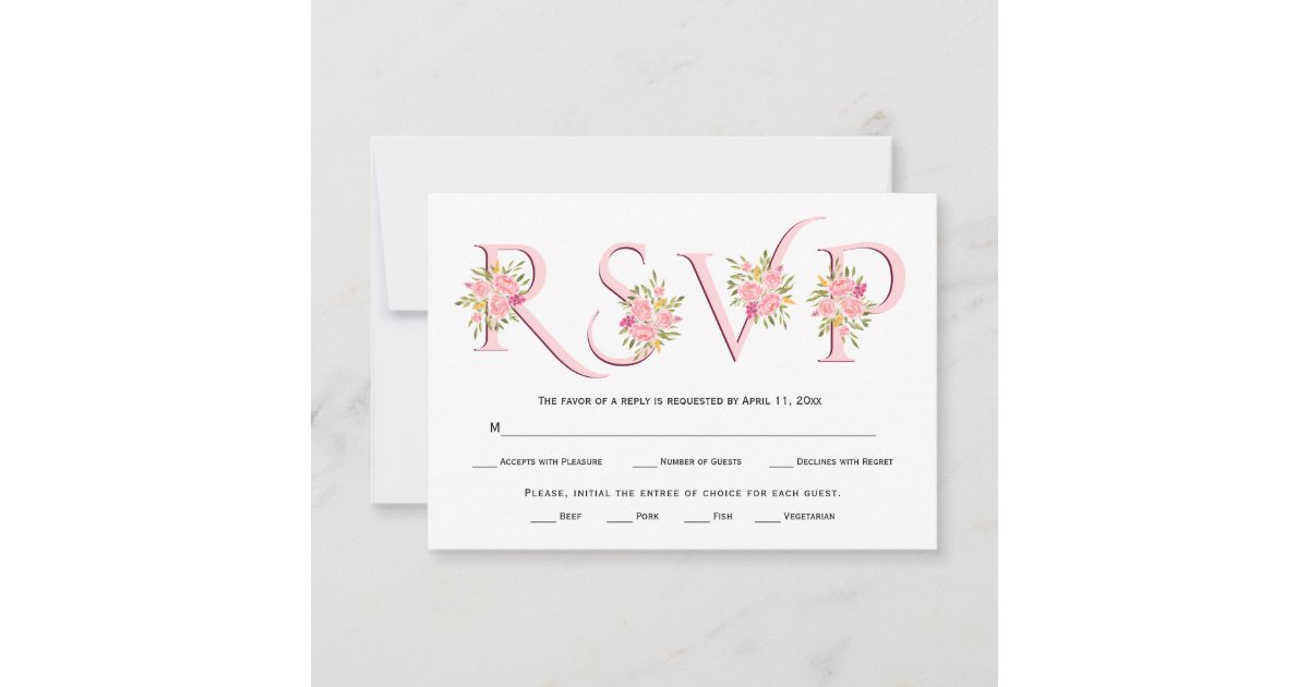Blush pink typography and pink roses RSVP card | Zazzle