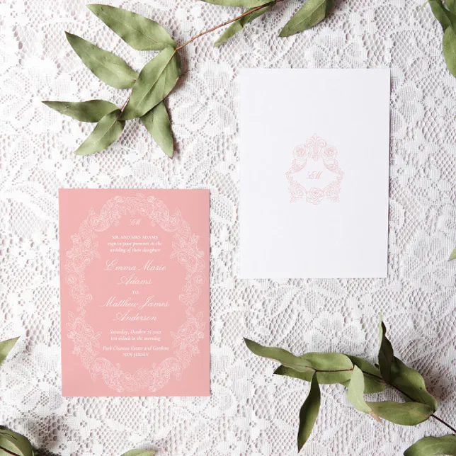 Blush Pink Victorian Antique Classic Wedding Invitation | Zazzle
