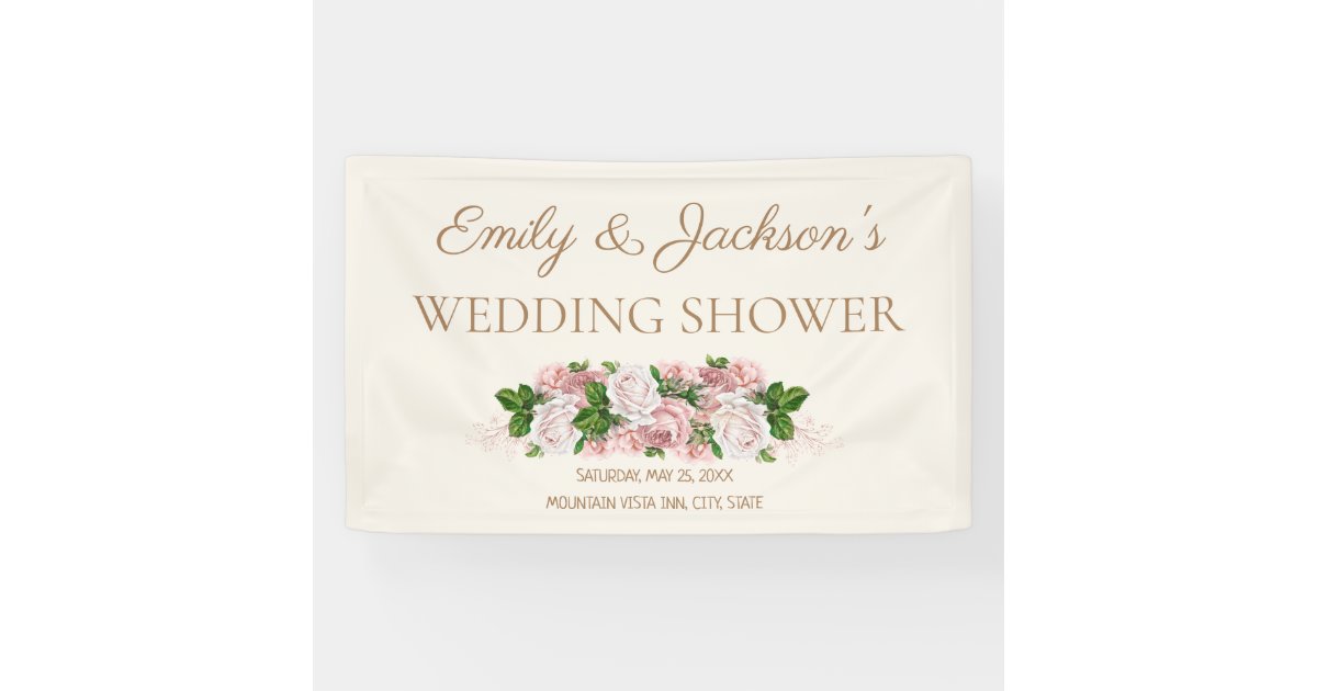 Blush Pink Vintage Floral Couple's Wedding Shower Banner | Zazzle