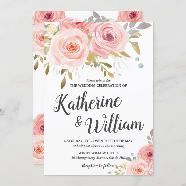 Blush Pink Vintage Floral Wedding Invitation | Zazzle