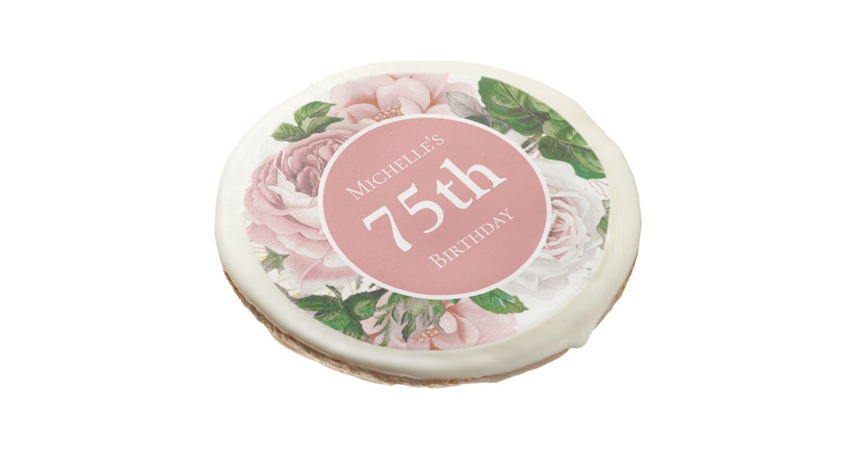 Blush Pink Vintage Floral Women's 75th Birthday Sugar Cookie | Zazzle