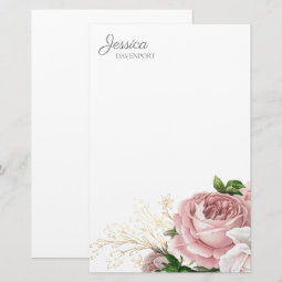 Blush Pink Vintage Watercolor Floral Stationery | Zazzle