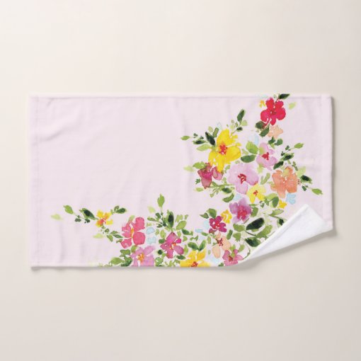 Blush pink watercolor floral flower bath towel set | Zazzle