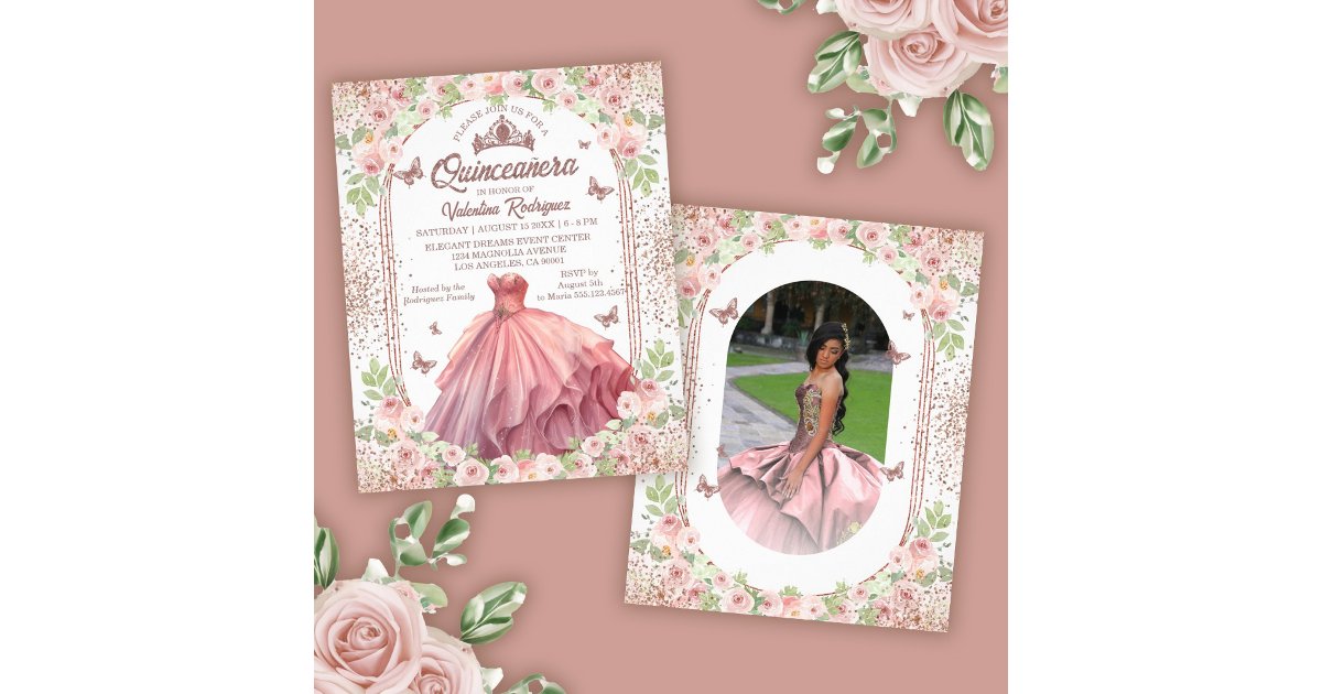 Blush Pink Watercolor Floral Glitter Quinceanera Flyer | Zazzle