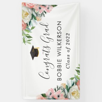 Blush Pink Watercolor Floral Graduation Party Banner | Zazzle