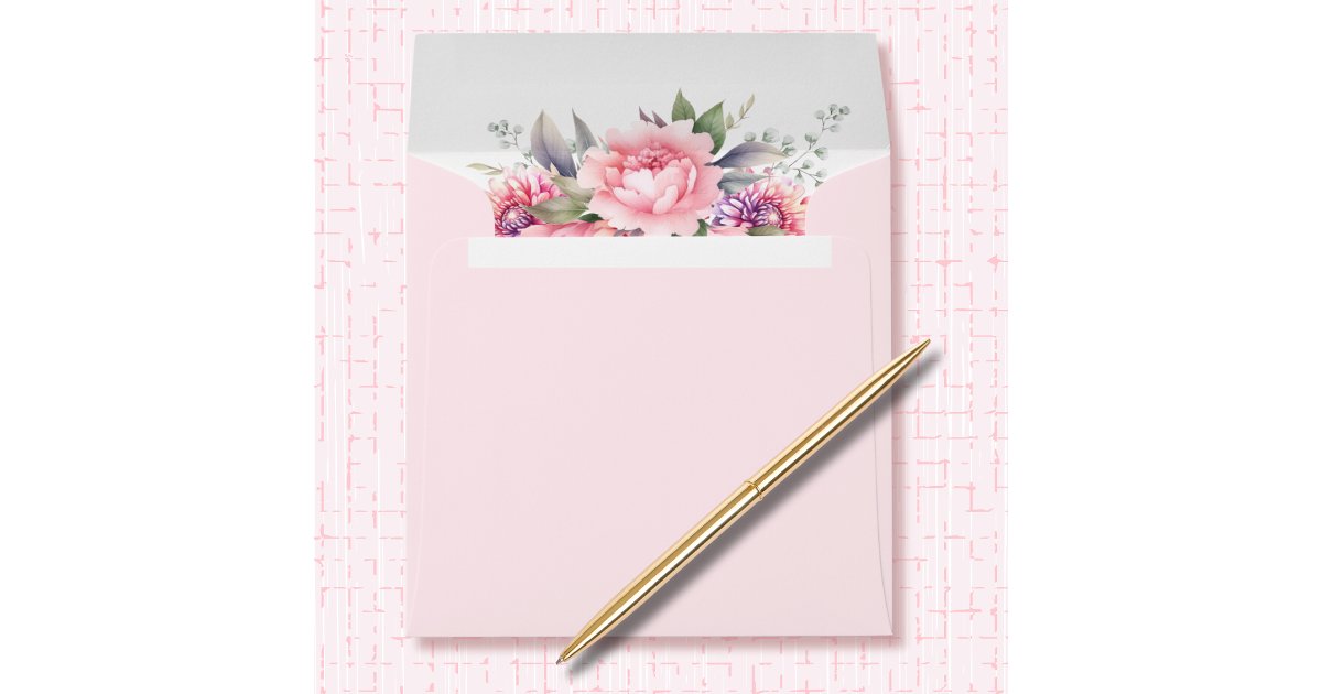 Blush Pink Watercolor Floral Peony Return Address Envelope | Zazzle