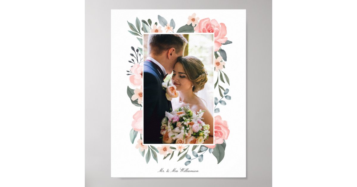 Blush Pink Watercolor Floral Rose & Sage Greenery Poster | Zazzle