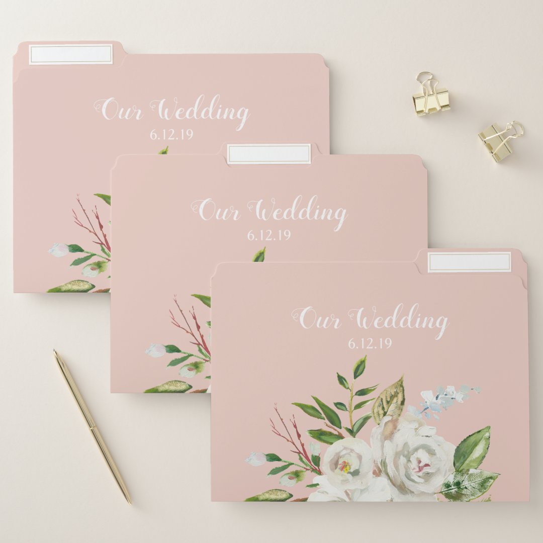 Blush Pink Watercolor Floral Wedding File Folders | Zazzle
