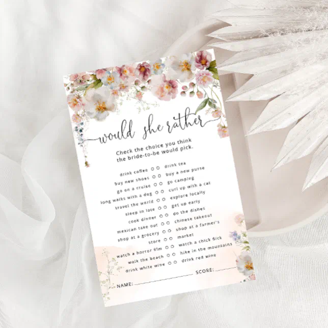 Blush Pink Watercolor Flowers Bridal Shower Game | Zazzle