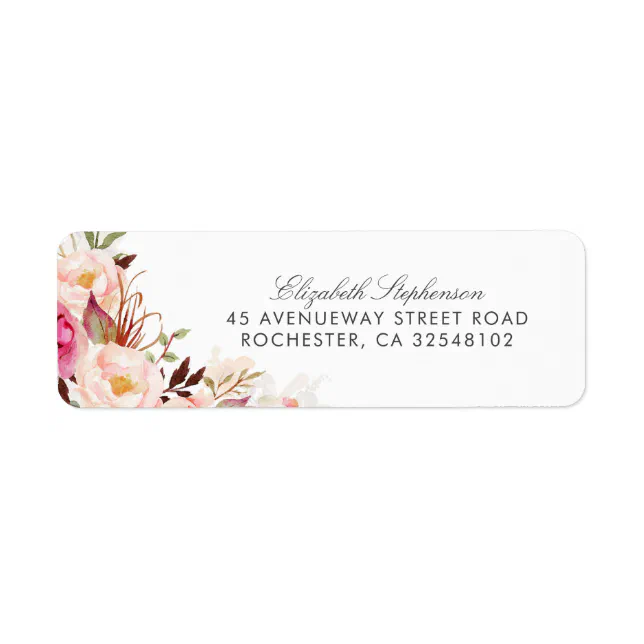 Blush Pink Watercolor Flowers Romantic Wedding Label | Zazzle