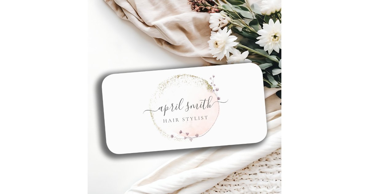 Blush Pink Watercolor Gold Circle Floral Wreath Name Tag | Zazzle
