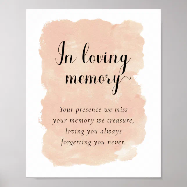 Blush Pink Watercolor In Loving Memory Wedding Poster | Zazzle